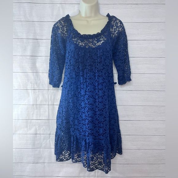 just ginger | Dresses | Justginger Lace Crochet Sheer 34 Sleeve Ruffle ...